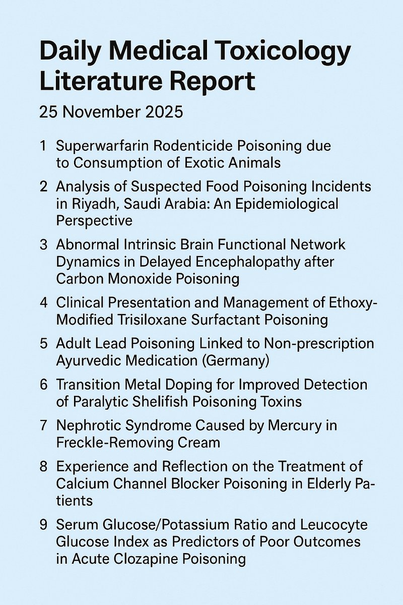 Daily Toxicology Literature Report (11/26/20 | Medical Toxicology
